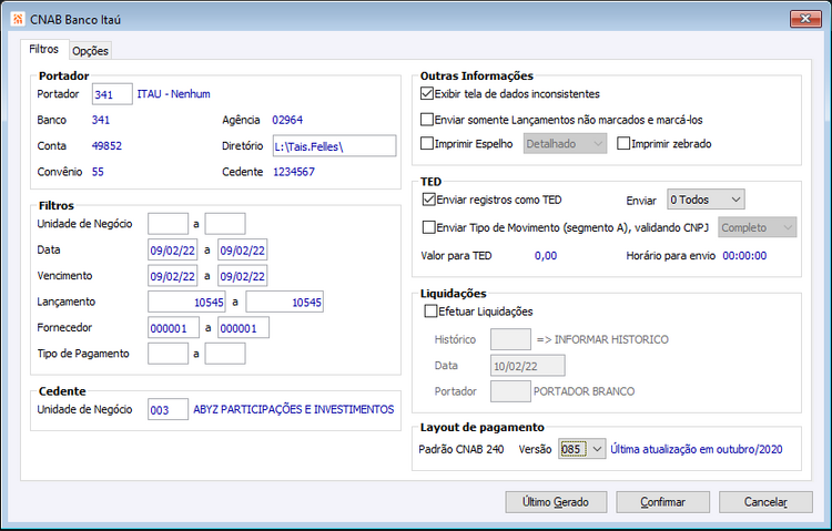 GF - Como Fazer - Remessa de Pagamento do Banco Itaú - CIGAM WIKI