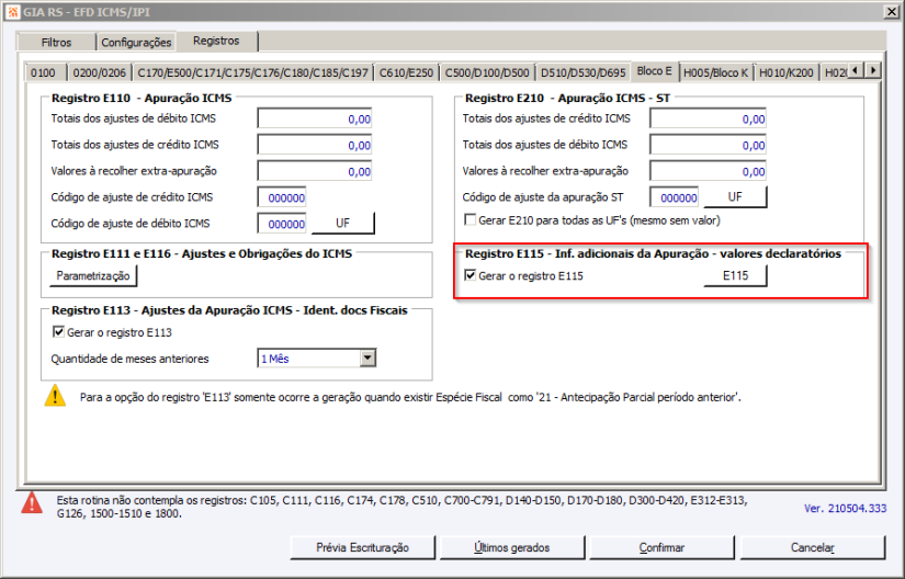 Como Gerar o Registro E115 da GIA/Sped Fiscal - Clientes do Rio Grande ...
