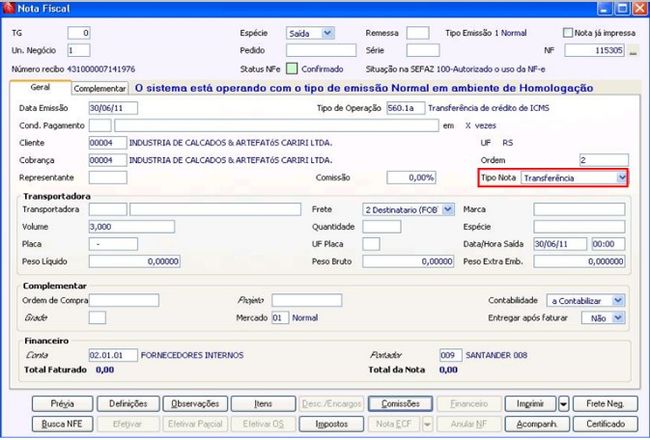 LF - Como Fazer - Nota Fiscal Transferência de ICMS - CIGAM WIKI